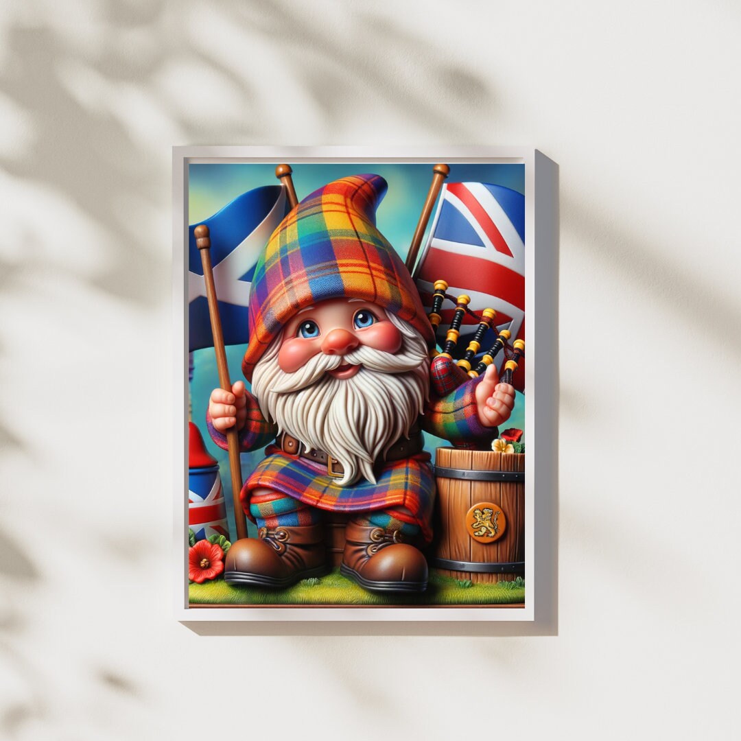 Printable Scottish Gnome Poster | Whimsical Cartoon Gnome With Saltire ...