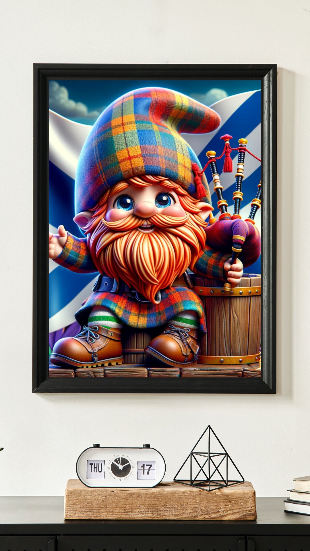 Printable Scottish Gnome Poster | Whimsical Cartoon Gnome With Saltire ...