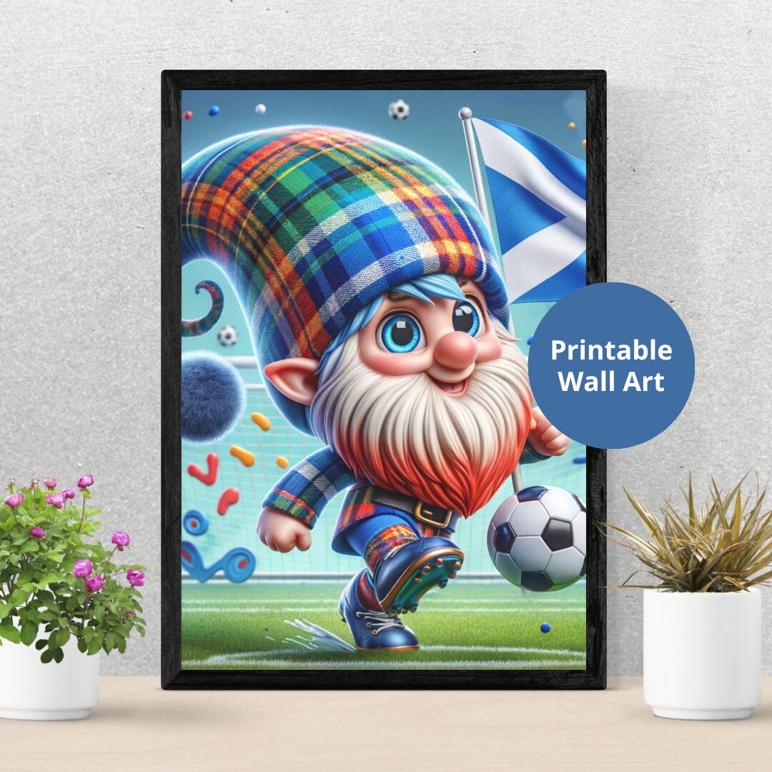 Printable Scottish Soccer Gnome Poster | Tartan Football Gnome Digital ...