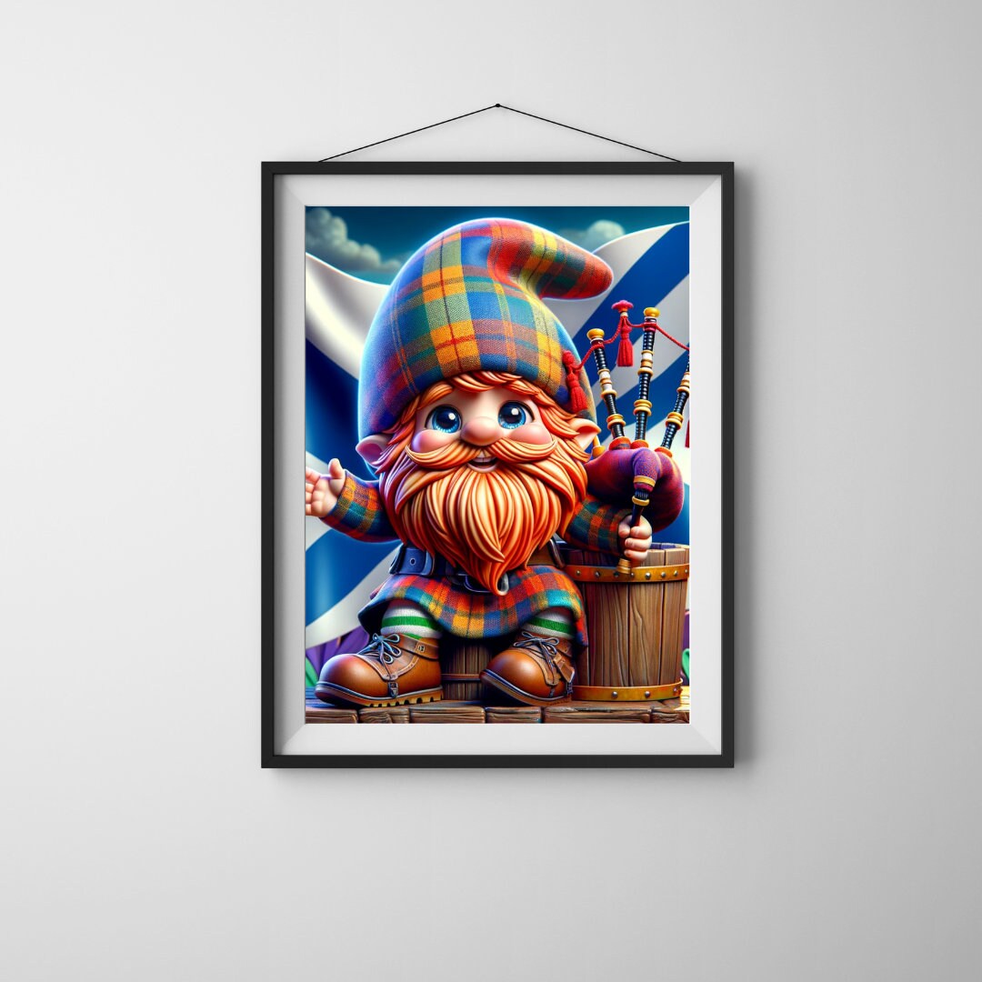 Printable Scottish Gnome Poster | Whimsical Cartoon Gnome With Saltire ...