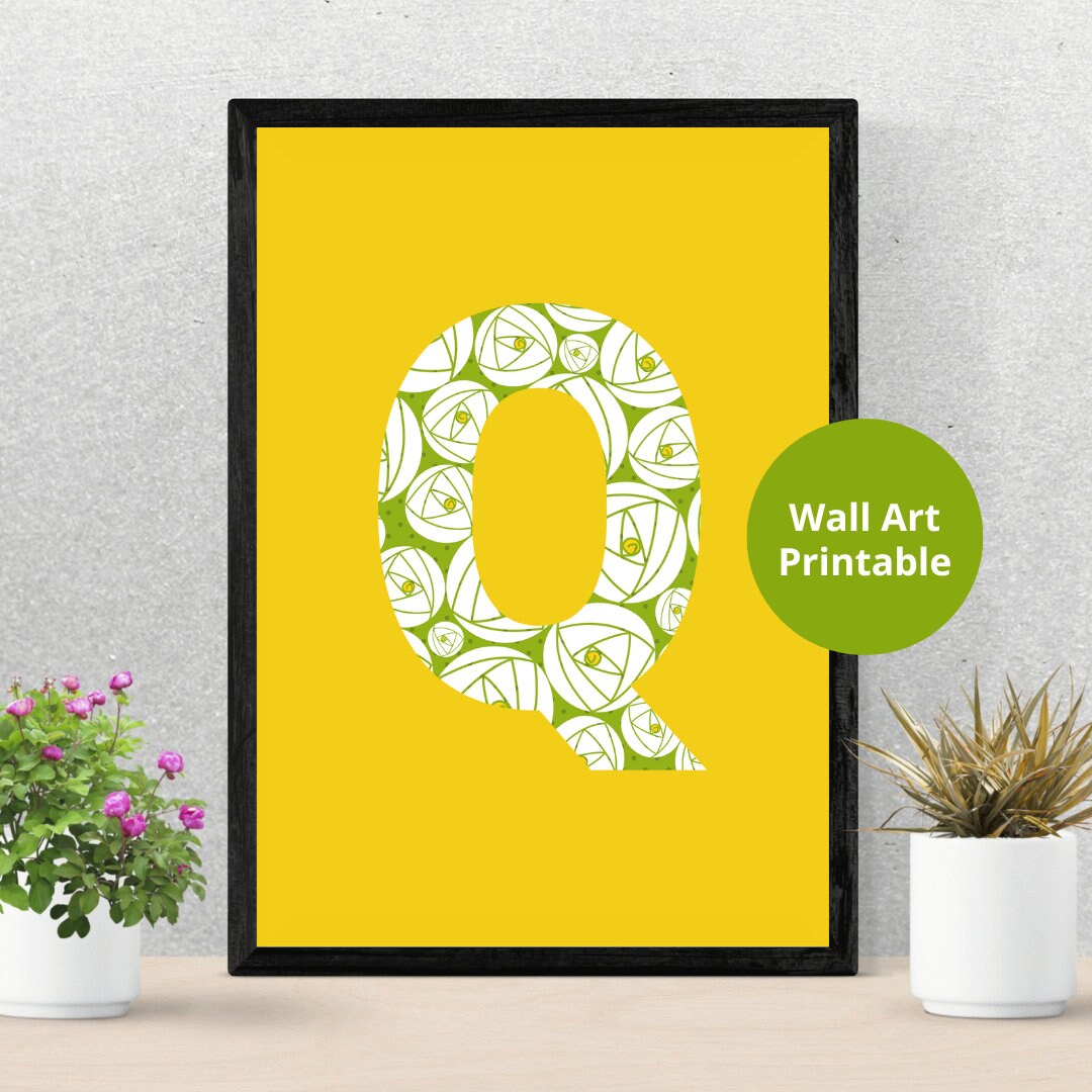 Art Deco White Rose Wall Art Initial | Charles Rennie Mackintosh Style ...