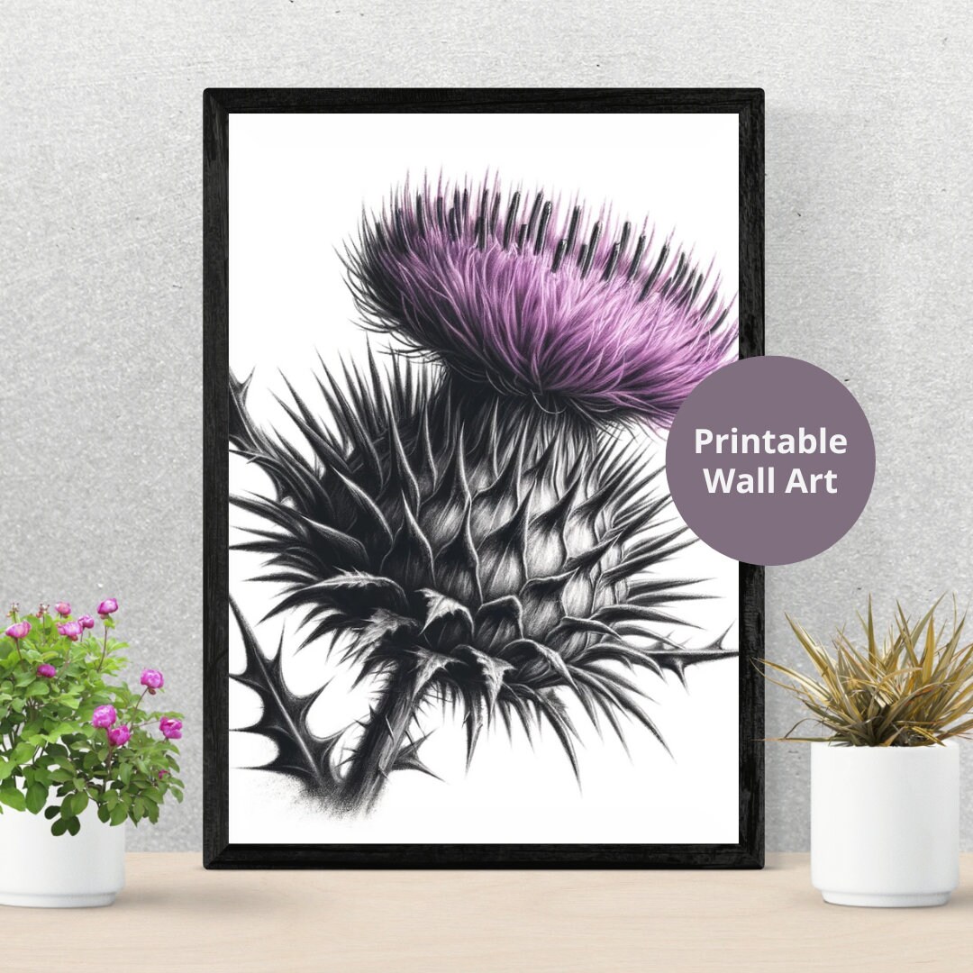 Rustic Chalk Thistle Wall Art - Scottish Floral Decor | Digital ...