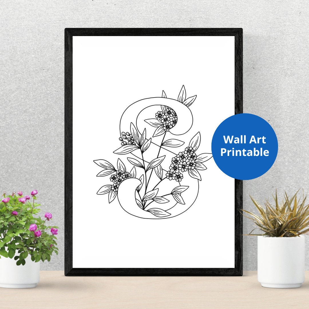 White and Black Flower Initials | Letter S Floral Design | Print ...