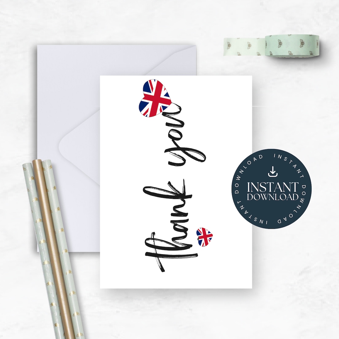 Minimalist Thank You Card: British Flag Heart | Instant Download ...