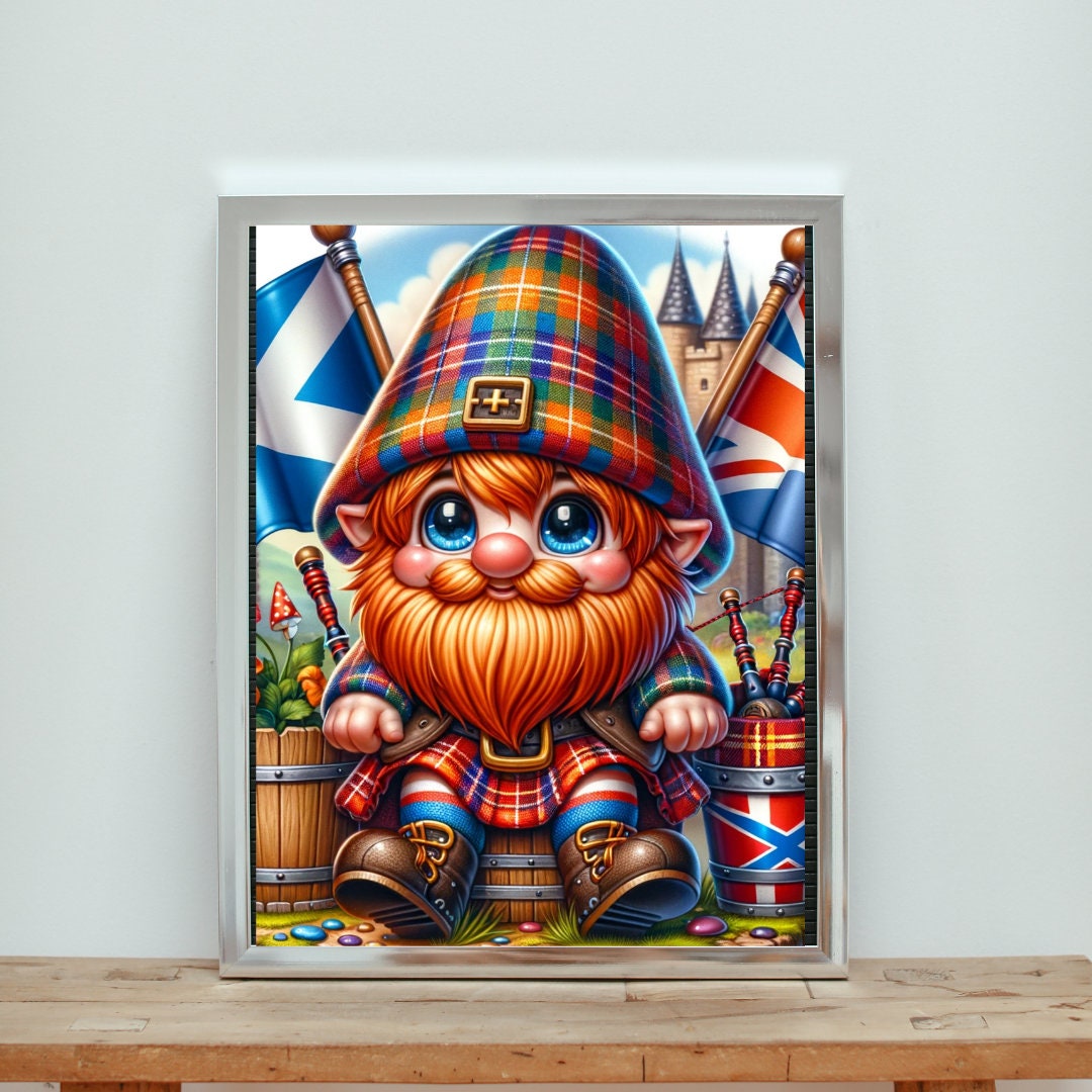 Printable Scottish Gnome Poster | Whimsical Cartoon Gnome With Saltire ...