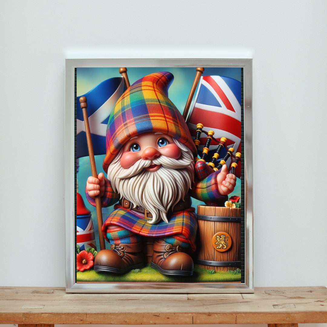 Printable Scottish Gnome Poster Whimsical Cartoon Gnome With Saltire ...