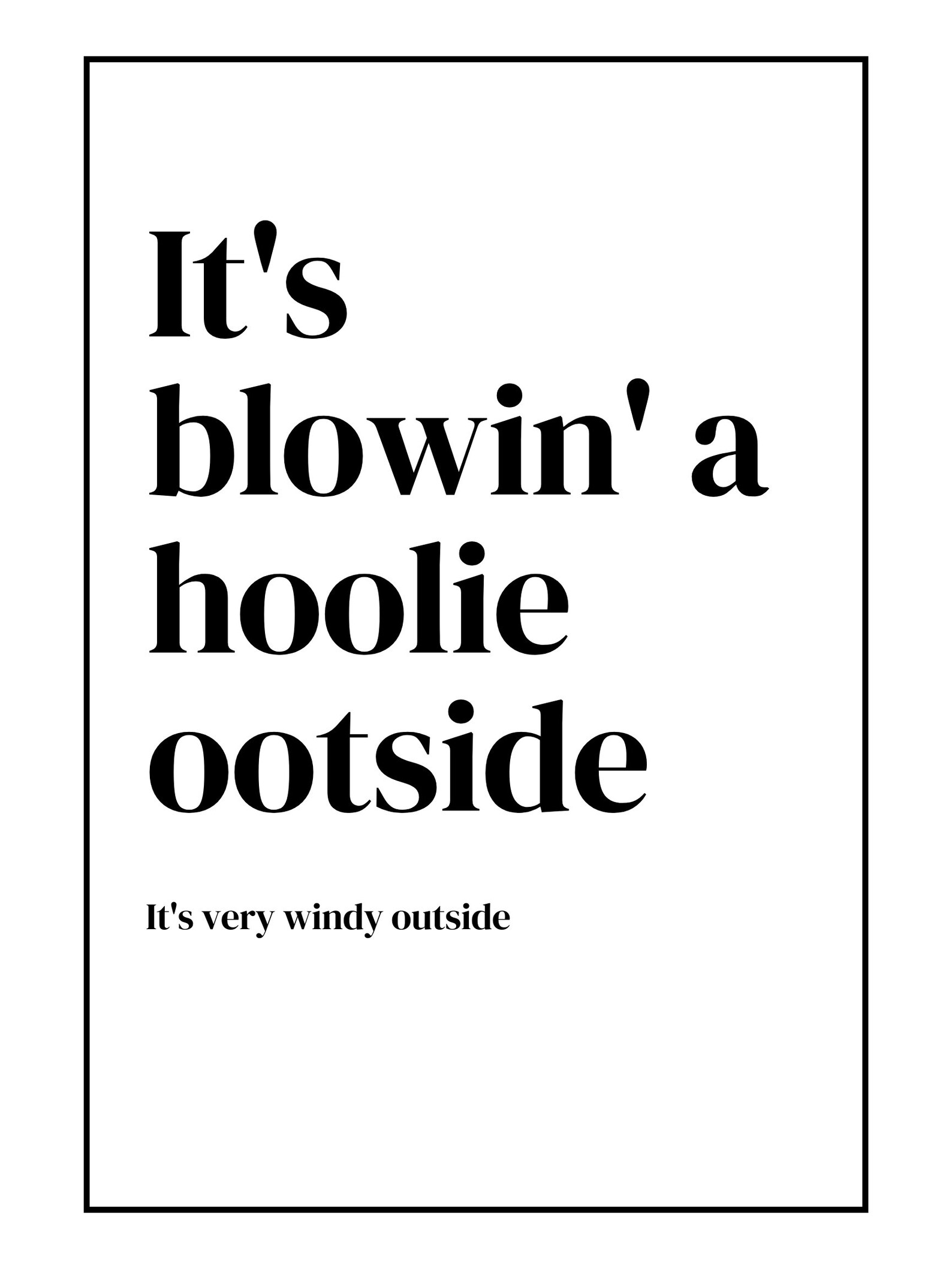 Scottish Slang Posters | It's Blowin' a Hoolie Ootside | Scottish Gift ...