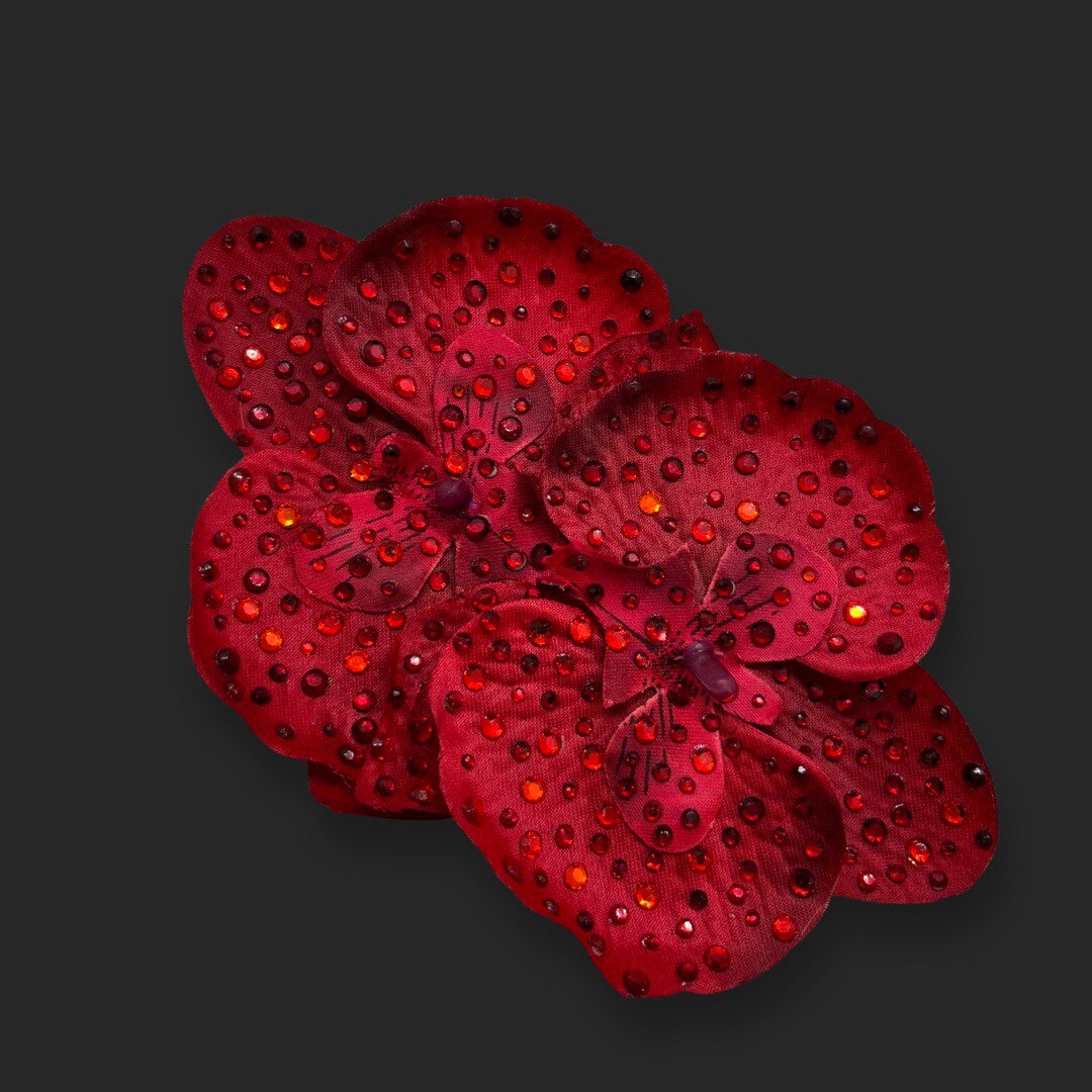 Red Double Orchid Pin up Hair Flower, Rockabilly Hair Flower Clip ...