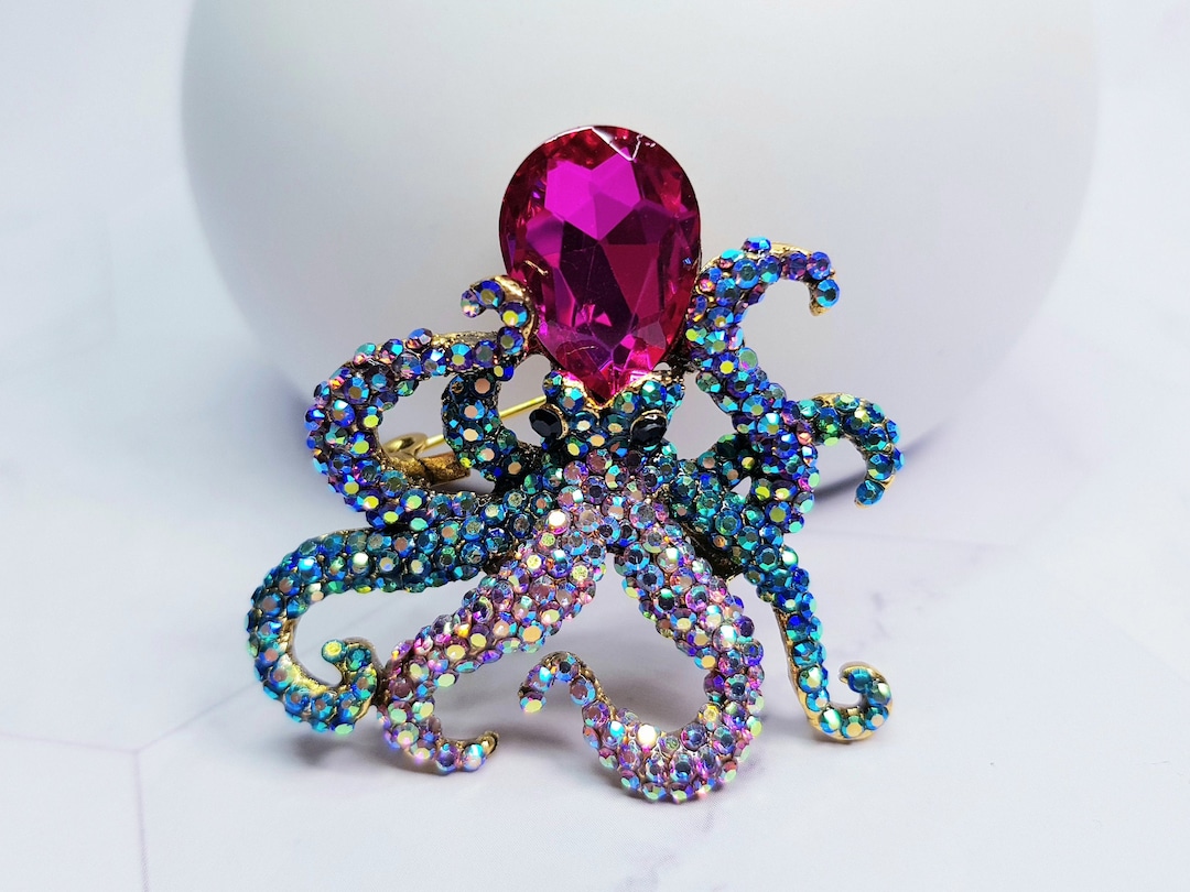 Super Sparkly Octopus Crystal Brooch Christmas Gift - Etsy