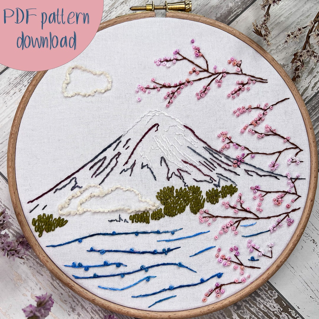 Mount Fuji Embroidery Pattern Embroidery Modern - Etsy