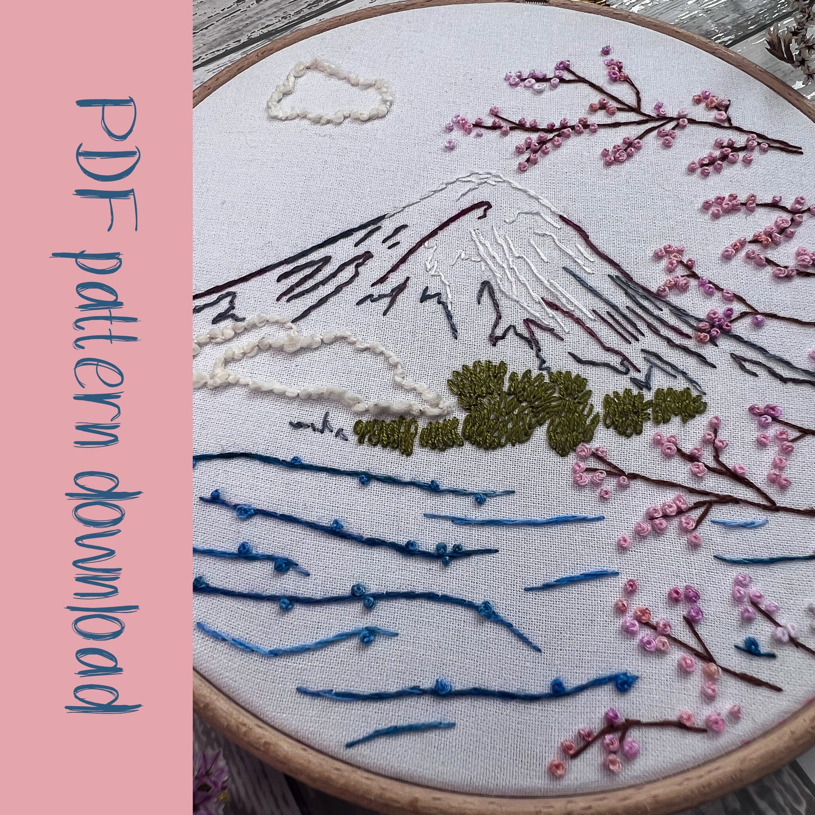 Mount Fuji Embroidery Pattern Embroidery Modern - Etsy