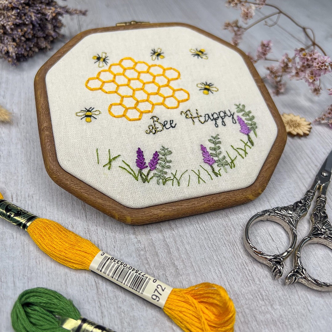 Bee Happy Embroidery Pattern Digital Embroidery Pattern Embroidery Pattern Bee Pattern - Etsy
