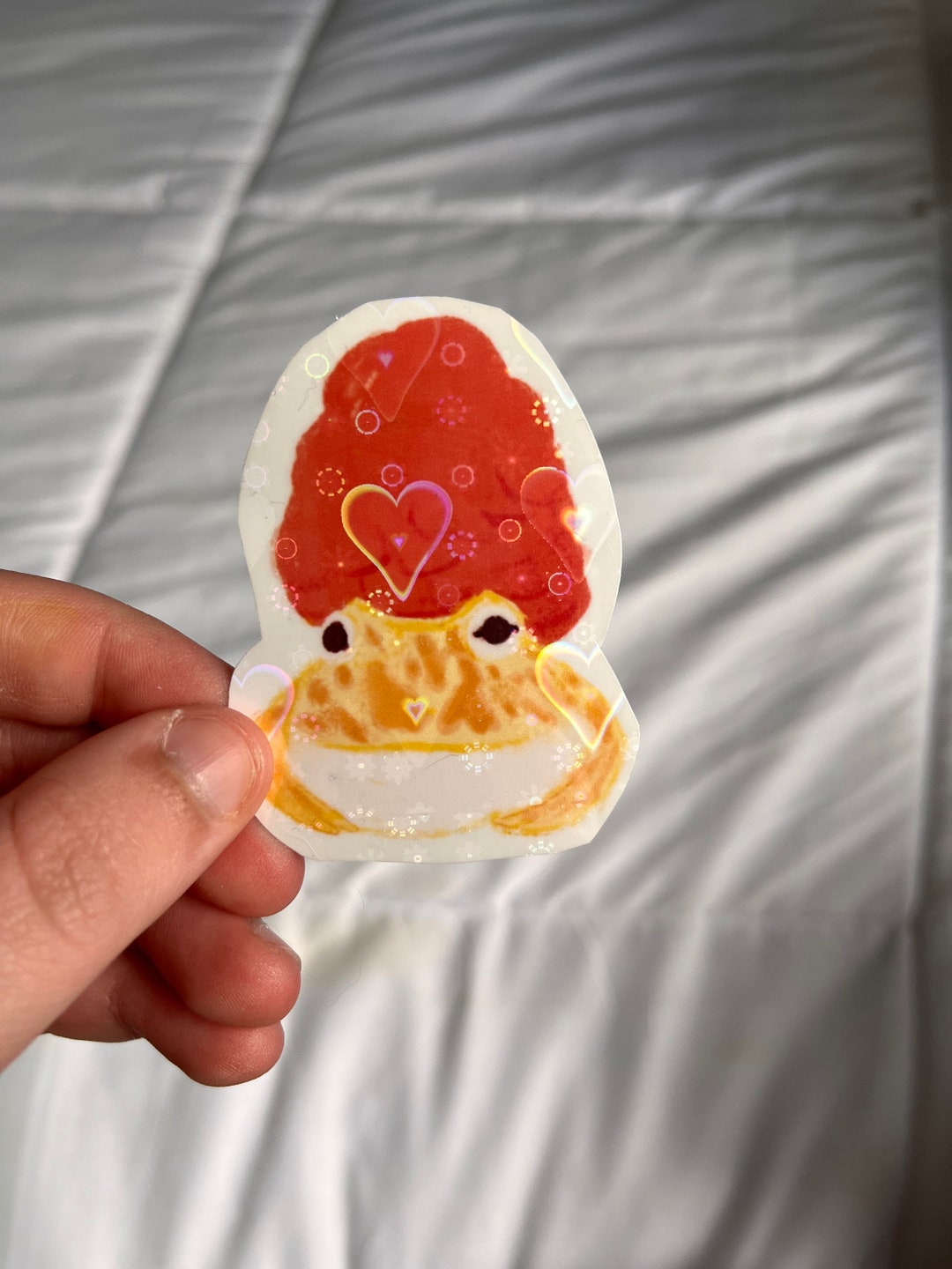 Pac-man Frog With Raspberry on Head Heart Holographic Sticker - Etsy