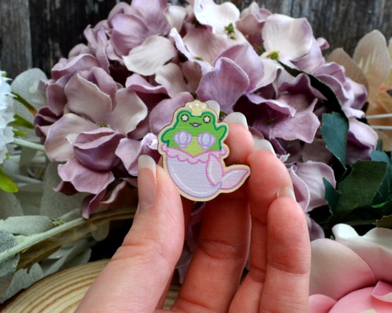 Merfrog Pin Froggie Wooden Badge Mermaid Frog Brooch - Etsy