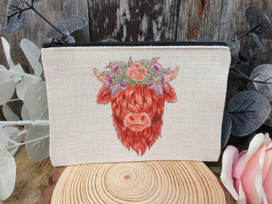Highland Cow Linen Purse, Scottish Cattle Pouch, Coin Purse ...