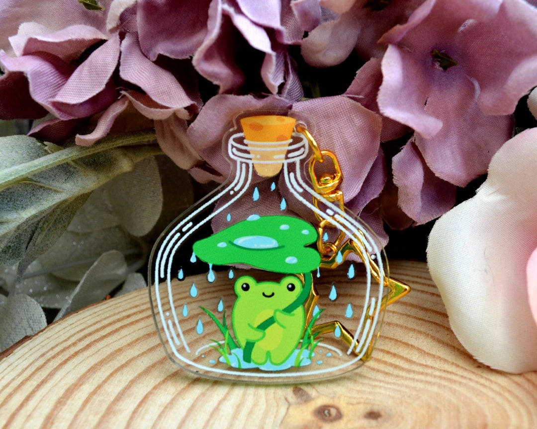 Rain Frog Keyring With Gold Star Clasp Doublesided Frog - Etsy