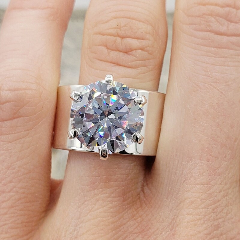 Wide Band Solitaire Ring - Etsy