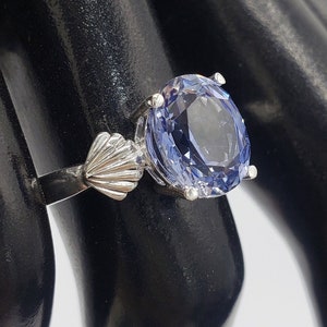 10x8mm Lab Created Ceylon Blue Sapphire, Oval Cut, Seashell Ocean Themed Ring, Sterling Silver ...