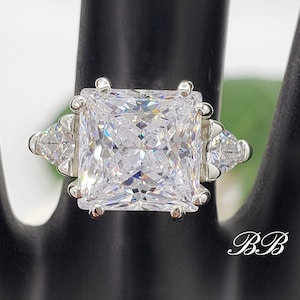 8mm - 10mm Princess Cut CZ, Trillion Accented, Three Stone Ring, 6A ...