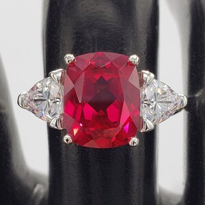 8x6mm - 11x9mm Lab-created Red Ruby Cushion Cut, Three Stone Ring ...