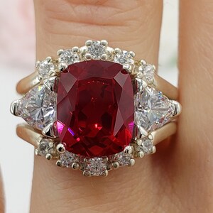 8x6mm - 11x9mm Lab-created Red Ruby Cushion Cut, Three Ring Set ...