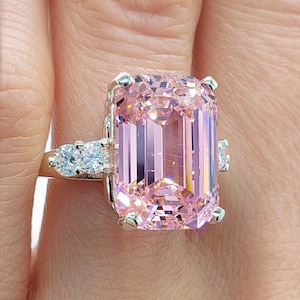 14x10mm Pink Elongated Asscher Cut CZ, Multi-stone Engagement Wedding ...