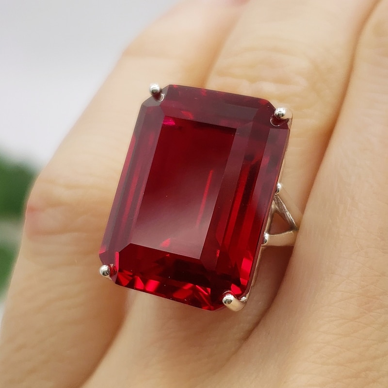 Emerald Cut Ruby Ring - Etsy