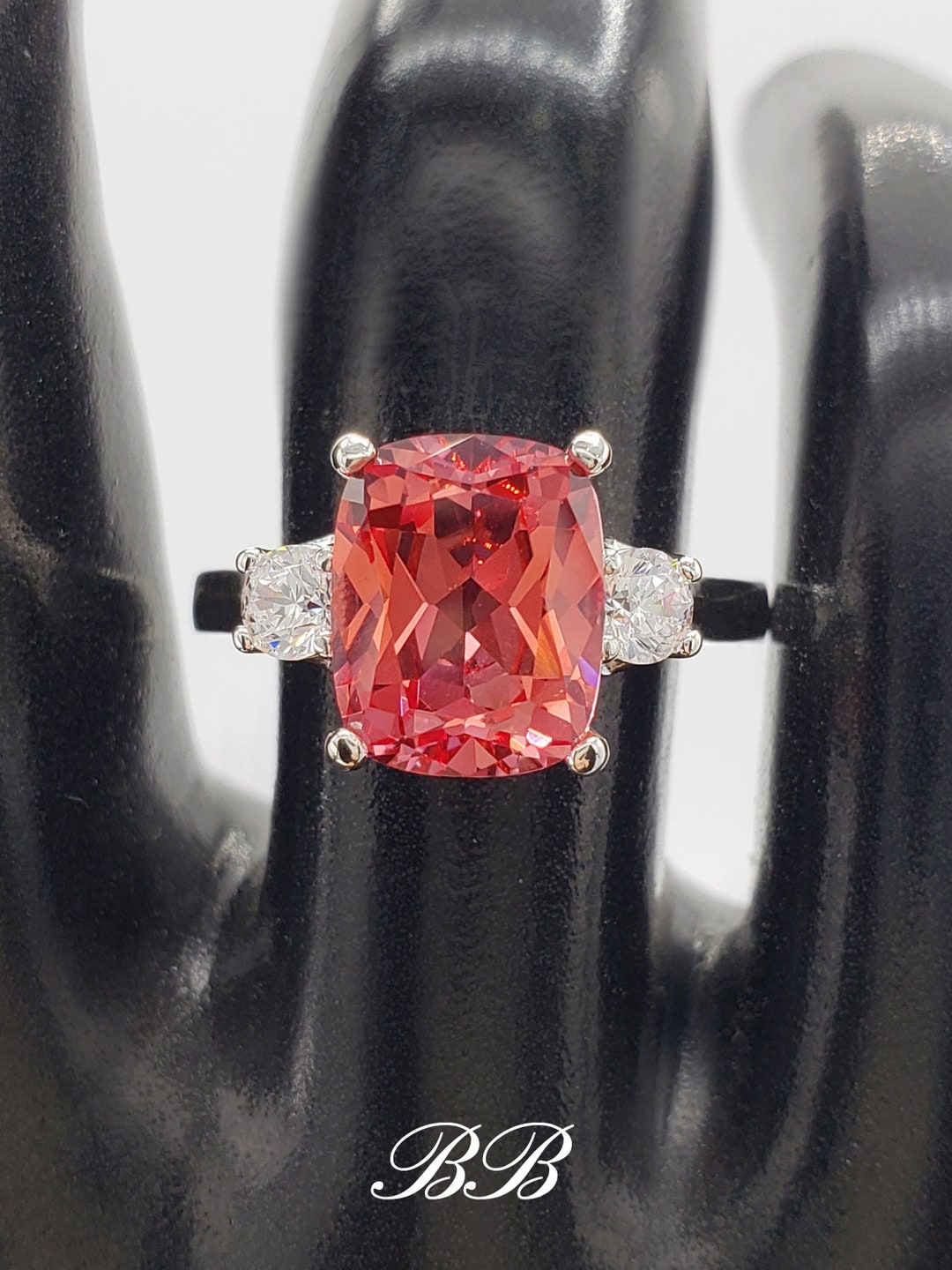 10x8mm Lab Orange Padparadscha Sapphire Elongated Cushion Cut, Trellis ...