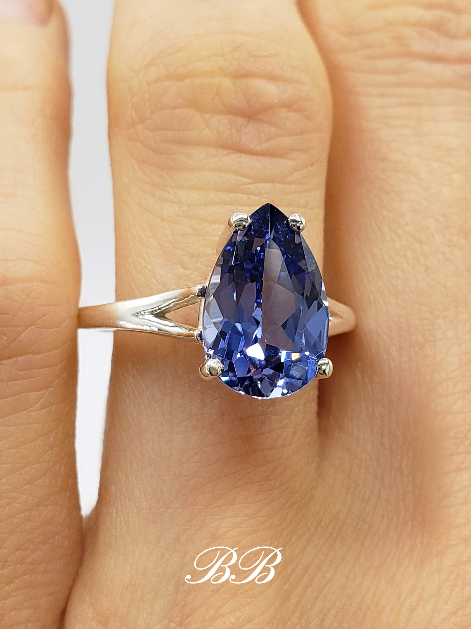 10x7mm-16x12mm Lab Created Ceylon Blue Sapphire, Pear Cut, Solitaire ...