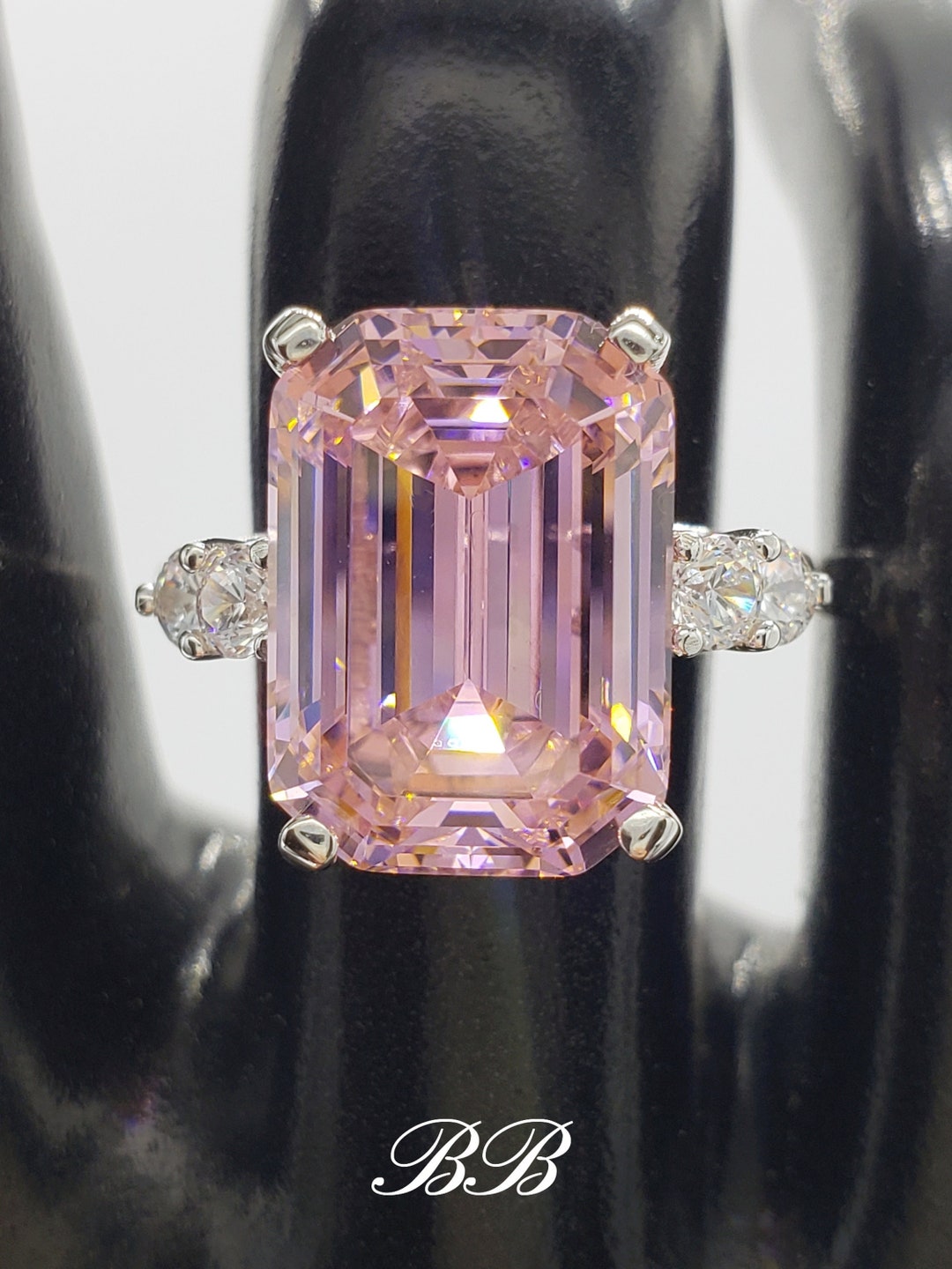 14x10mm Pink Elongated Asscher Cut CZ, Multi-stone Engagement Wedding ...