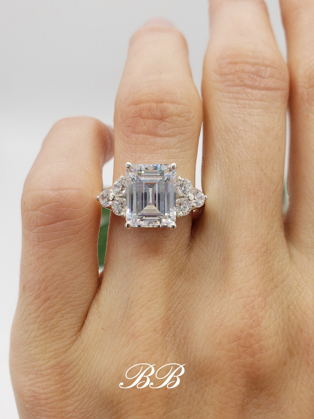 9x7mm - 10x8mm Emerald Cut, Multi-stone Ring, 6A Quality Cubic Zirconia ...