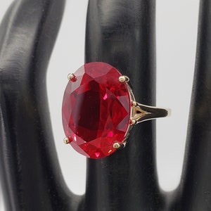 16x12mm - 20x15mm Lab-created Red Ruby Oval Cut, 4-prong Solitaire Ring, Sterling Silver or Gold ...