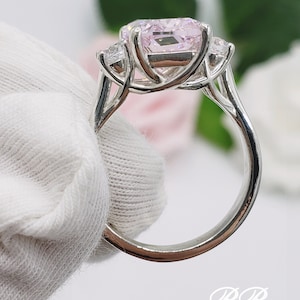 10x8mm Light Pink Elongated Cushion Cut Three Stone Engagement Ring, 5A ...