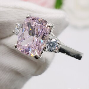 10x8mm Light Pink Elongated Cushion Cut Three Stone Engagement Ring, 5A ...