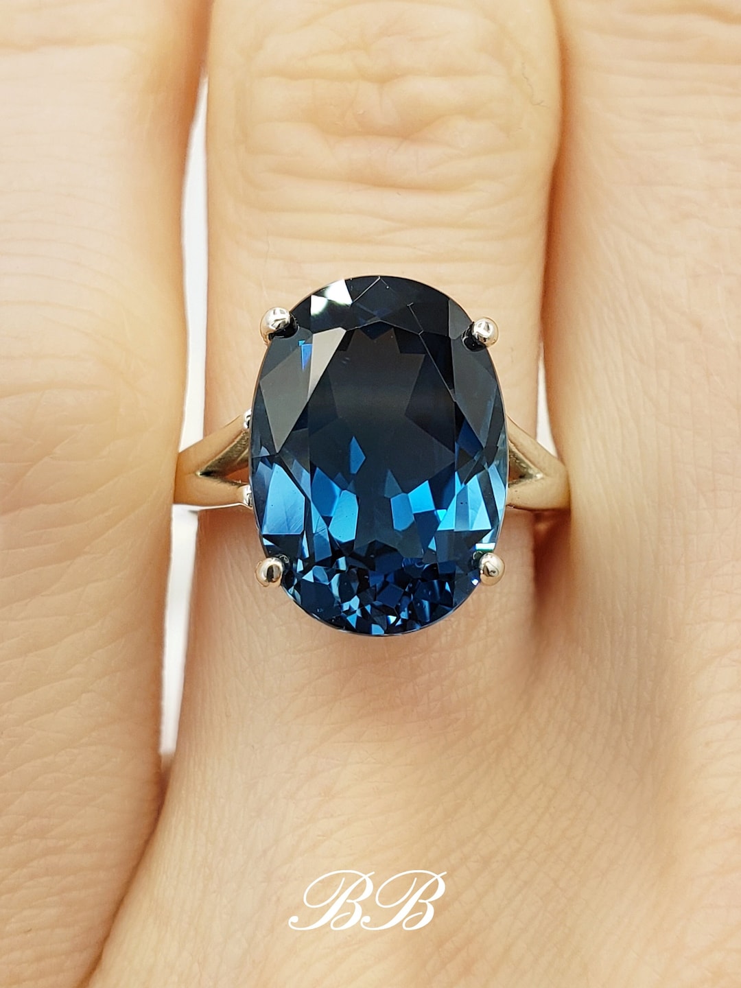 10x8mm-25x18mm Natural London Blue Topaz, Oval Cut Solitaire Ring ...