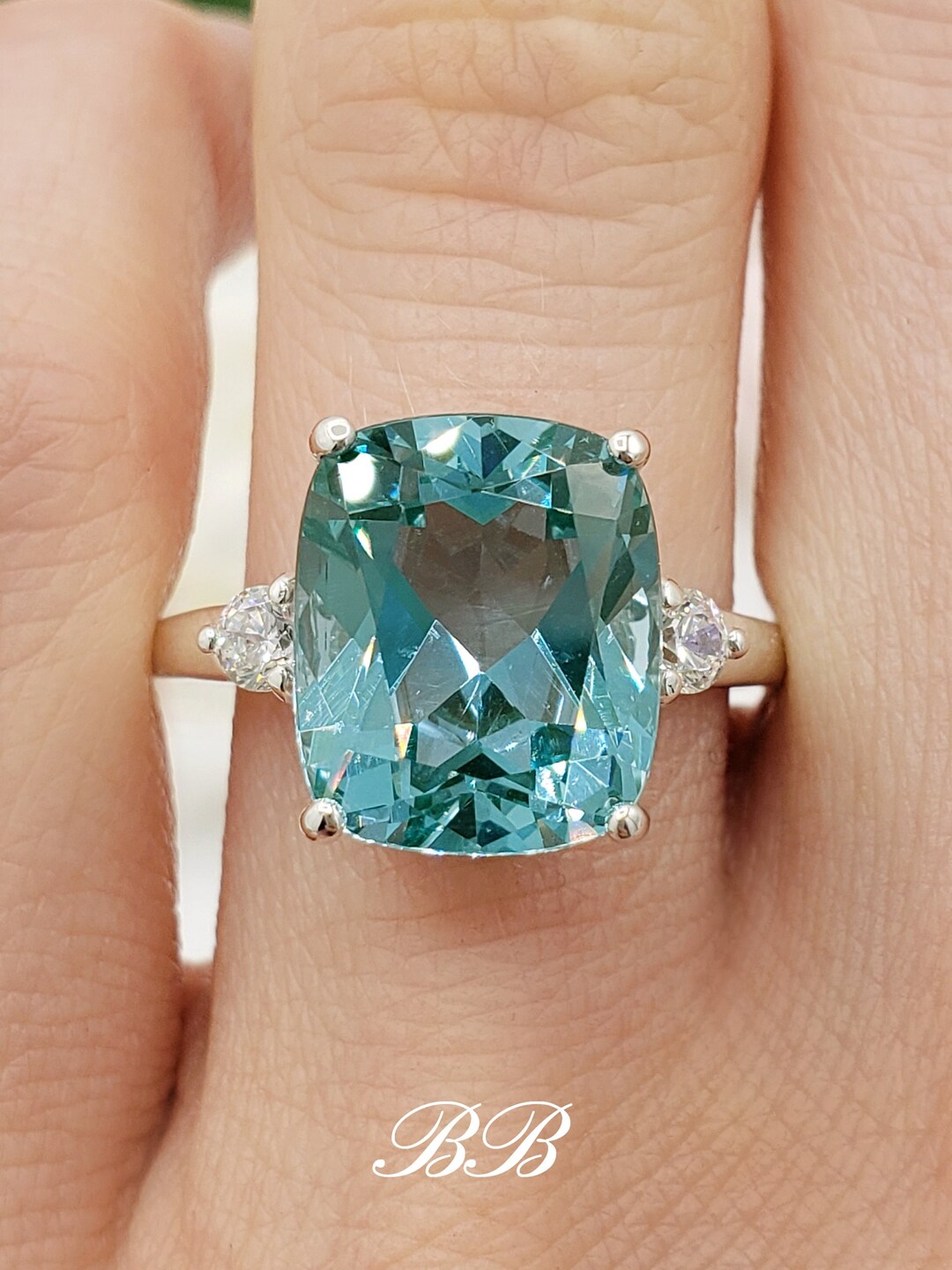 10x8mm - 12x10mm Lab Blue Green Spinel, Elongated Cushion Cut, Three ...