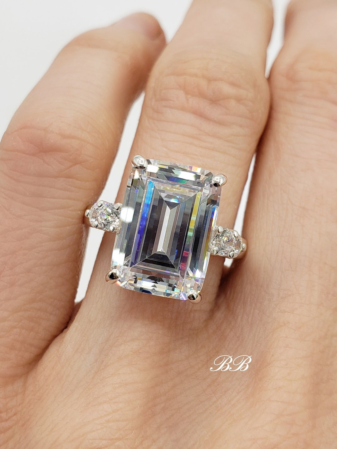 9x7mm - 16x12mm Emerald Cut Multi-stone Engagement Wedding Ring, 6A ...