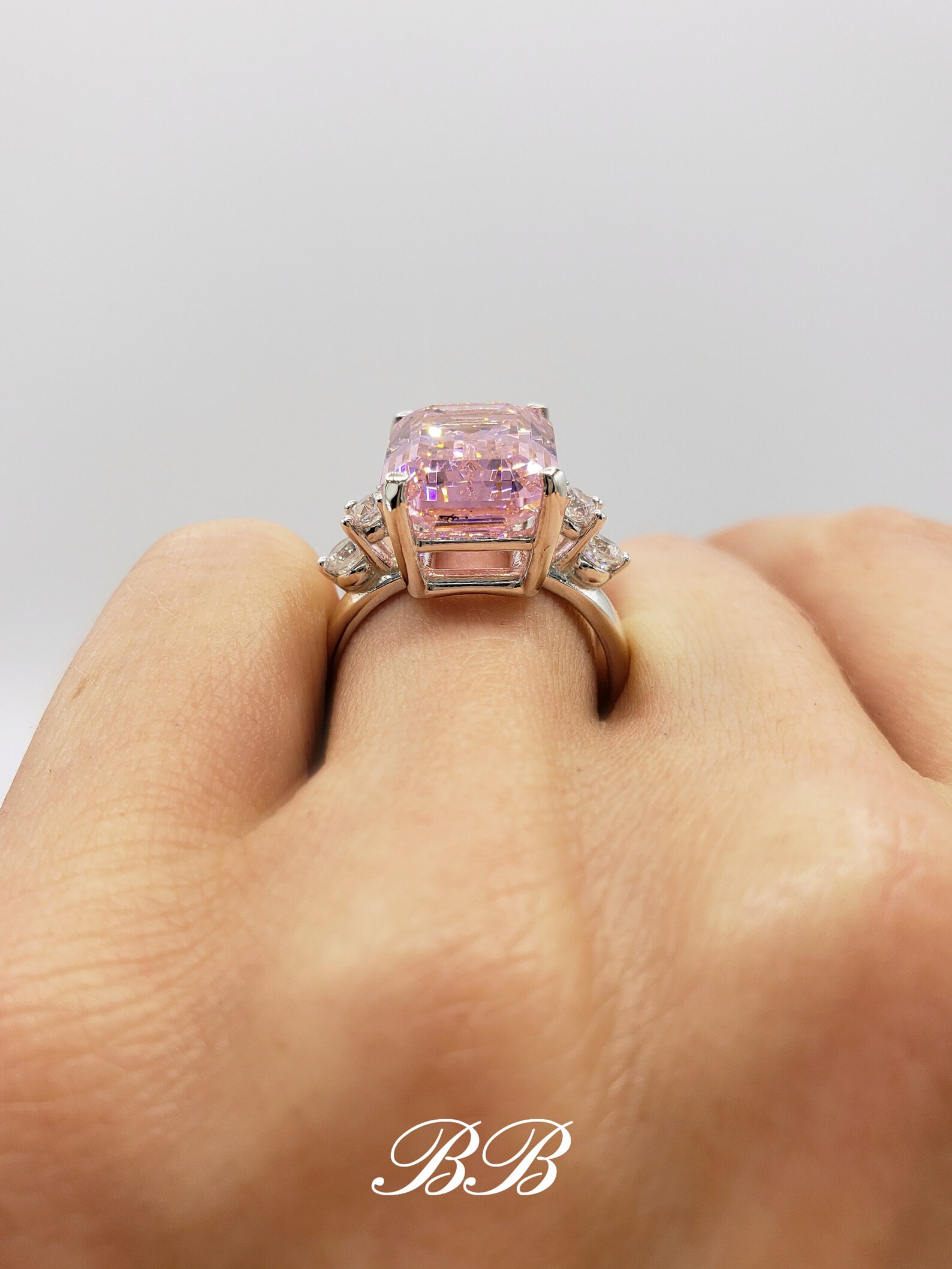 14x10mm Pink Elongated Asscher Cut CZ, Multi-stone Engagement Wedding ...
