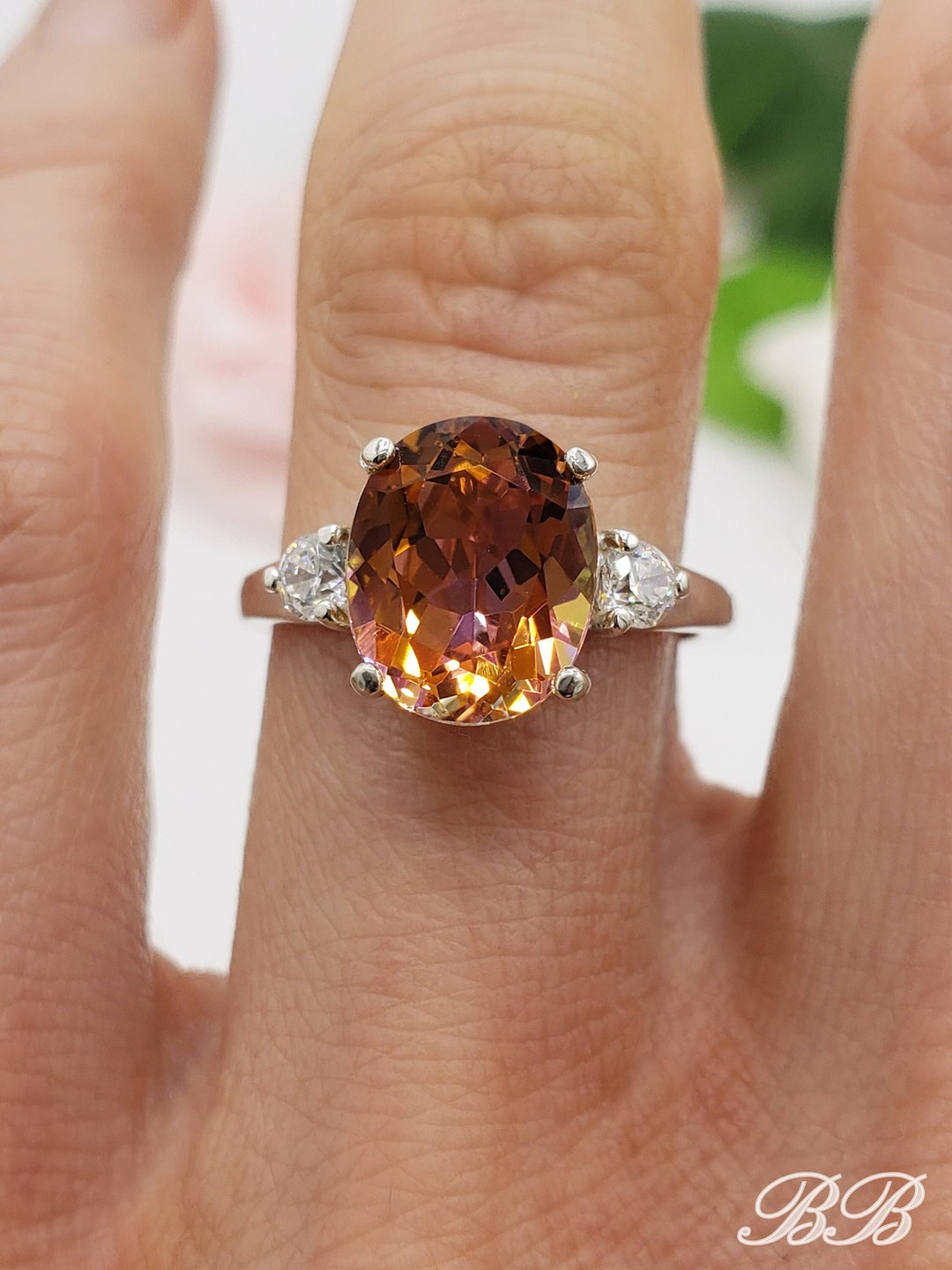 9x7mm - 14x10mm Mystic Sunrise Topaz Gemstone Ring, Oval Cut Three ...