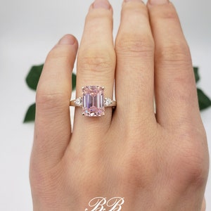 11x8mm Pink Elongated Asscher Cut CZ, Three Stone Engagement Wedding ...