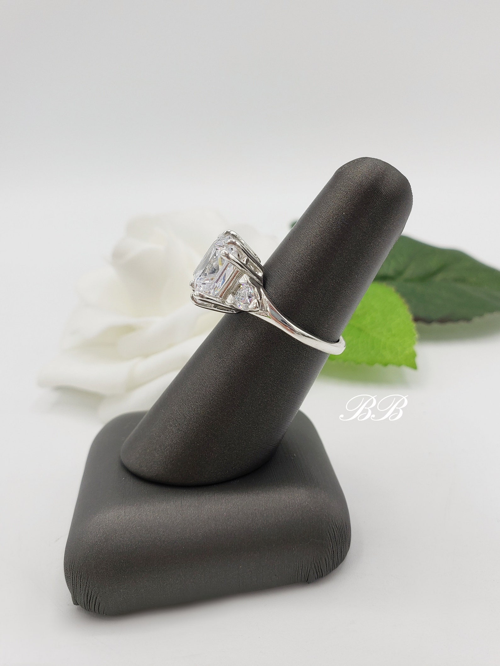8mm - 10mm Princess Cut CZ, Trillion Accented, Three Stone Ring, 6A ...