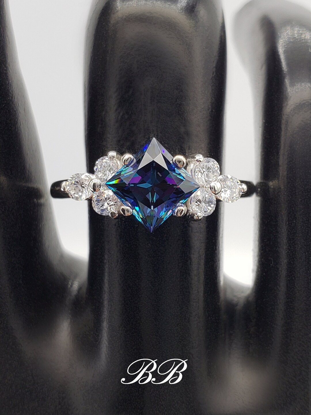 6mm Square Princess Cut, Side Set, Dark Blue Cubic Zirconia, Multi ...