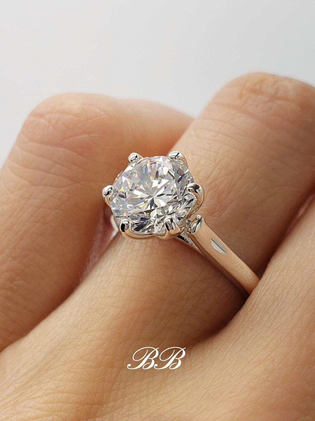 6mm-8mm Round Cut, 6-prong, Floral Inspired Solitaire Engagement ...