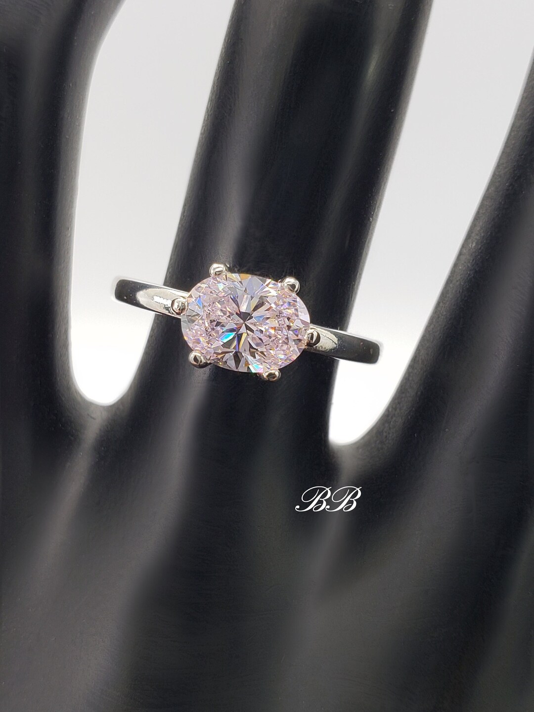 8x6mm Oval East West Side Set, 6-prong Solitaire Ring, 5A Quality Cubic ...