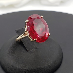 16x12mm - 20x15mm Lab-created Red Ruby Oval Cut, 4-prong Solitaire Ring, Sterling Silver or Gold ...