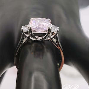 10x8mm Light Pink Elongated Cushion Cut Three Stone Engagement Ring, 5A ...