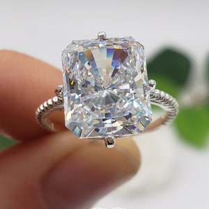 12x10mm Brilliant Radiant Cut Solitaire Engagement Wedding Ring, 5A ...