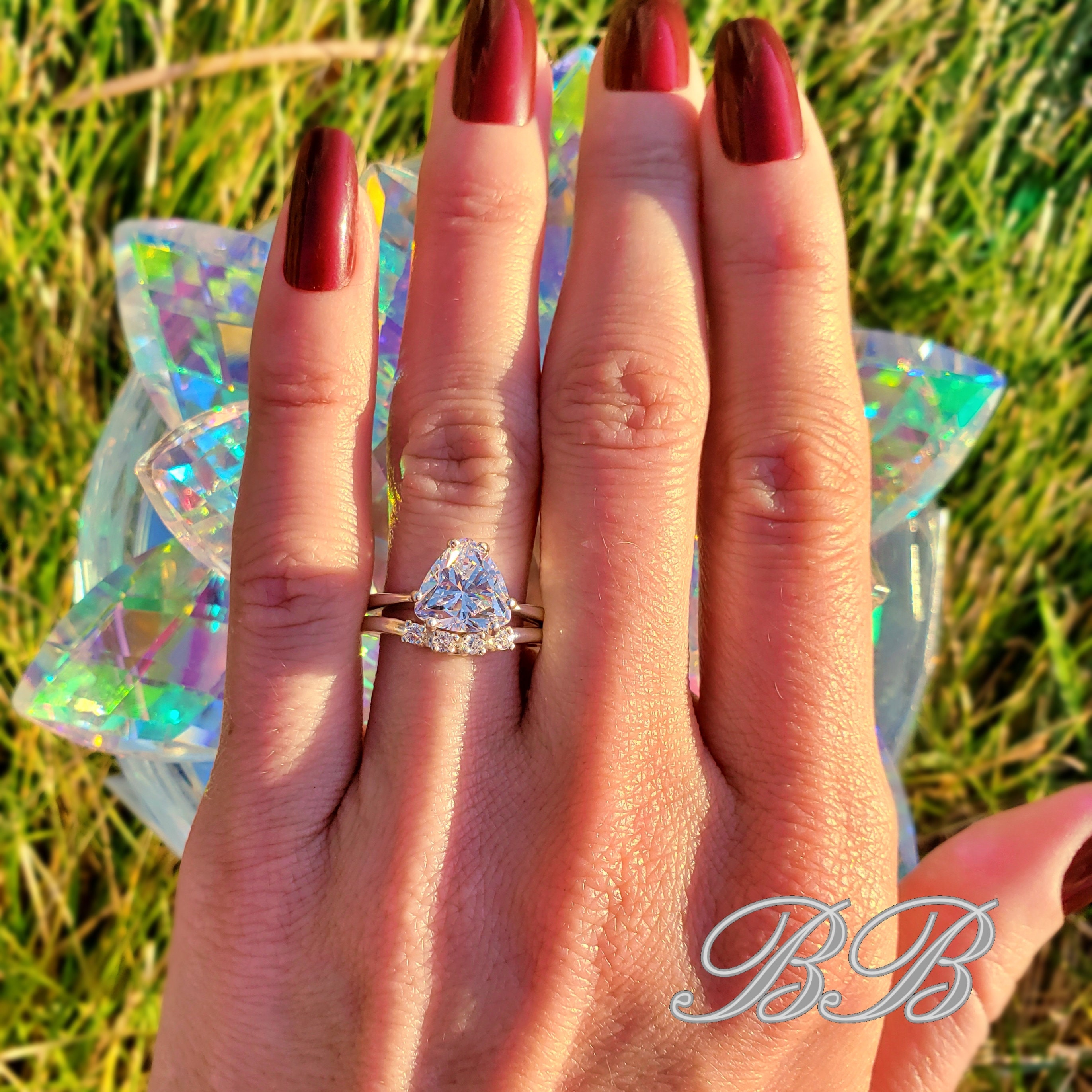 5MM - 12MM Trillion Solitaire Engagement Ring and Curved Wedding Band ...