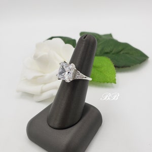 8mm - 10mm Princess Cut CZ, Trillion Accented, Three Stone Ring, 6A ...
