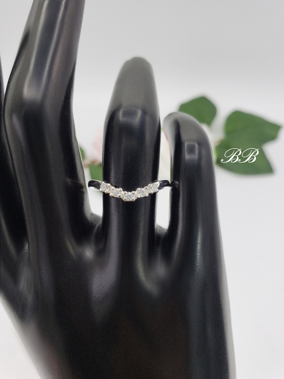 2MM Five Stone Round Curved Contour Wedding Band Stacking Ring, 6A ...